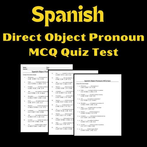 Spanish Direct Object Pronouns grammar MCQ Quiz Pronombres de objeto ...