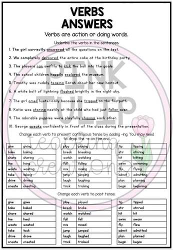 Understanding Verbs Worksheets - No Prep Printables | TPT