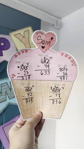 3rd Grade Cupcake Math Valentine's Day Craft Subtraction Valentine's ...