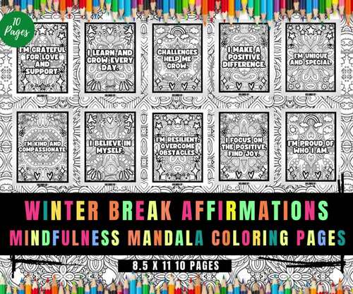 Winter Break Activities Affirmation Message, SEL Coloring For Kids