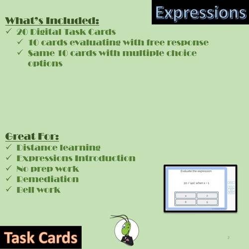 Evaluating Expressions 1 Boom Digital Task Cards By Grasshopper Mathematics