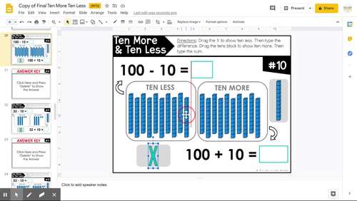 Ten More and Ten Less First Grade Math Activity for Google Slides