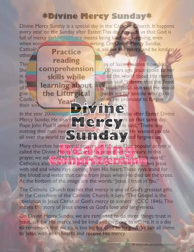 Divine Mercy Sunday Reading Comprehension: Saint Faustina, Divine Mercy ...