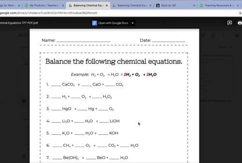 Balancing Chemical Equations EASEL Digital Activity NO PREP by Morning Duty