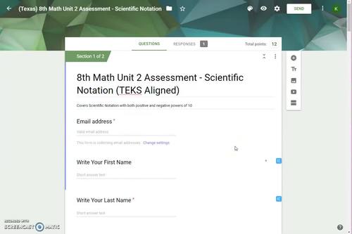 8th Math Unit 2 Google Quiz - Scientific Notation - Distance Learning Ready