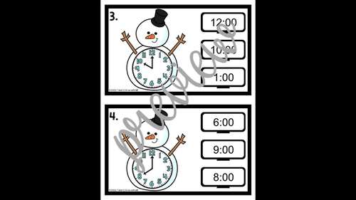 Winter Snowman Clip Cards Telling Time by the Hour Task Cards | TPT