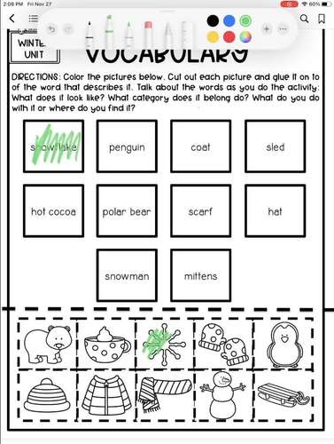 Winter Fun NO PREP Speech Therapy Homework Packet by PlayingSpeech