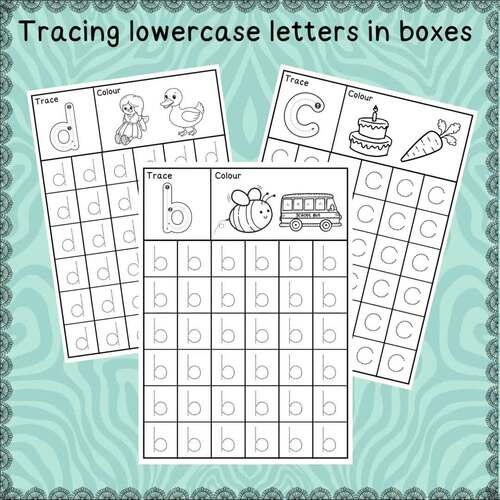 lowercase alphabet tracing in boxes-Handwriting practice -preschool ...
