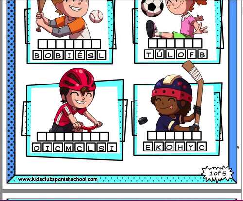 Spanish VocabularyWorksheets for Sports / Los deportes by Kids' Club ...