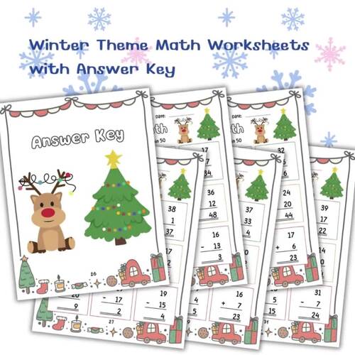 Winter Addition and Subtraction Within 50 Worksheets by Ping Ping Studio
