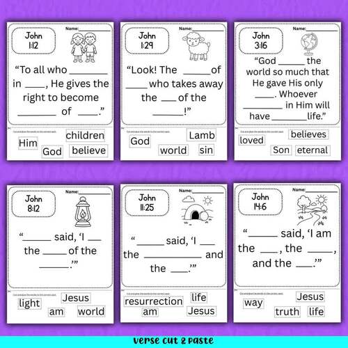 John Bible Verse Learning Activities & Memory Card Worksheets by ...