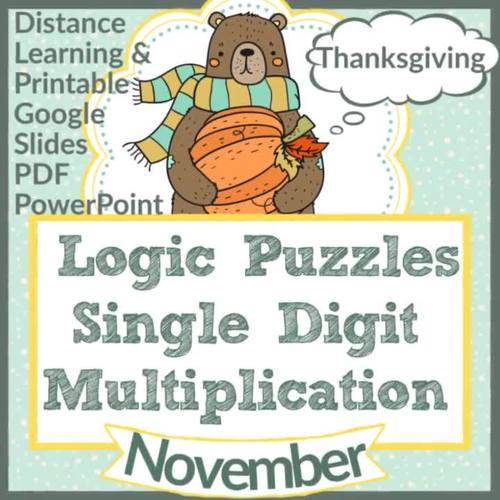 Thanksgiving Math Activity , Math Logic Puzzles Single Digit Multiplication