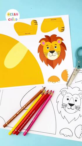 Low Prep Lion Craft Printable Wildlife Coloring Activity, Cut & Glue ...