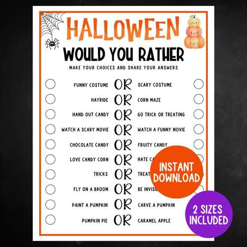 Classroom Halloween Game, Printable Halloween Would You Rather Game