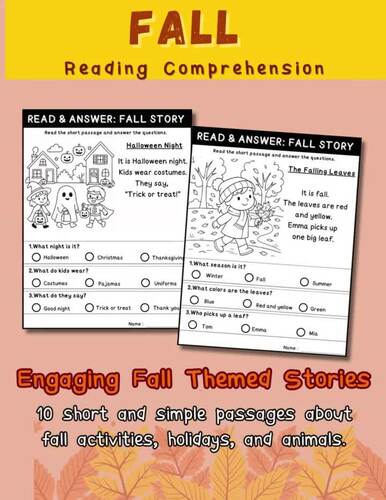 Fall Reading Comprehension Passages with Questions and Coloring Pages