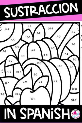 SPANISH THANKSGIVING TURKEY COLOR BY NUMBER CODE SUBTRACTION FACTS