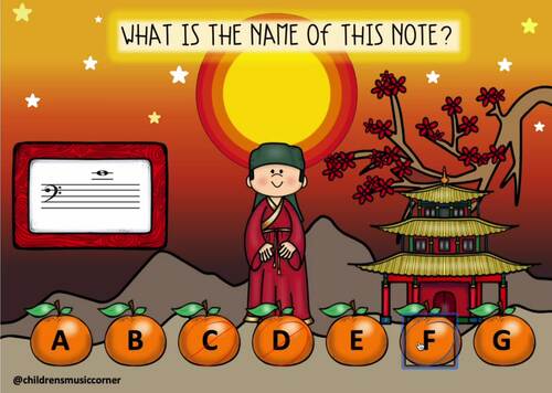 Lunar New Year Bass Clef Note Reading in Digital Task Cards on Boom Cards™