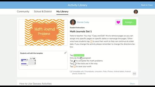 Seesaw Math Journals Set 1 by Brenda Cosby | Teachers Pay Teachers