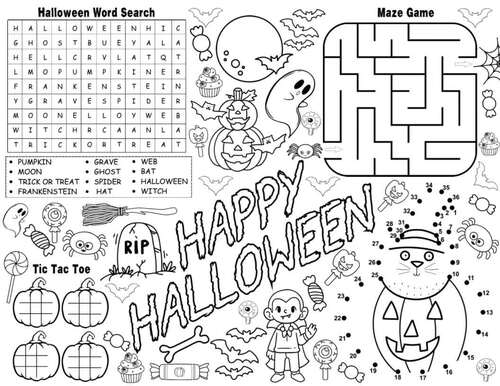 Halloween Activity Placemats for Kids | Fun Printable Fall Games to ...