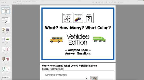 Count, Color, & Name Wh-Question Adapted Book - Vehicles by The Autism ...