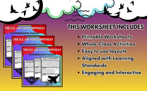 THE U.S AIR FORCE BIRTHDAY READING COMPREHENSION PASSAGE WORKSHEET ...