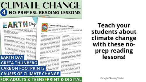 Adult ESL Reading Comprehension - Earth Day Climate Change Greta ...