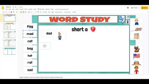 Digital Word Study | Short Vowel E | Google Slides | ESL | TPT