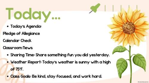 Sunflowers Daily Classroom Slides + Timers, Centers, Classroom Behavior