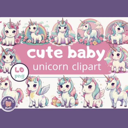 Cute Baby Unicorn Clipart by Little Minds Books | TPT