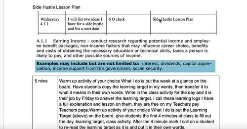 Side Hustle Lesson Plan Entrepreneurship & Financial Literacy Activity