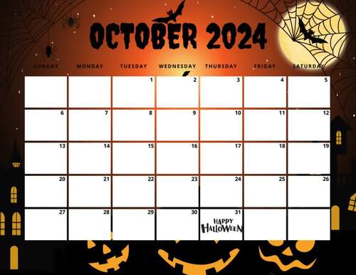 Editable October Calendar 2024, Teacher Calendar, Halloween 2024 Calendar