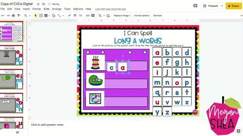 Kindergarten Digital CVCe Words Distance Learning on Google Slides