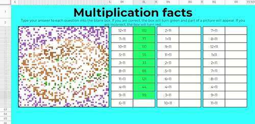 11s Multiplication Fact Pixel Art Math Digital by Glitter in Third