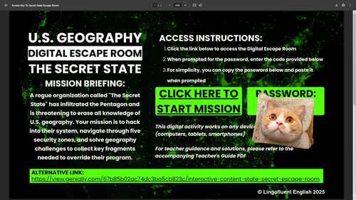 US Geography Digital Escape Room: Secret State and Capitals (No Prep Game)