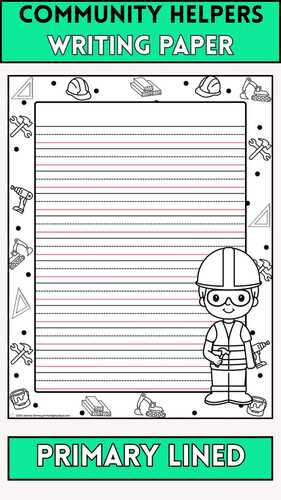 Community Helpers Writing Paper With Lined, Picture Box And Coloring Pages