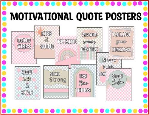 Boho Checkered Motivational Quote Posters, Growth Mindset Posters