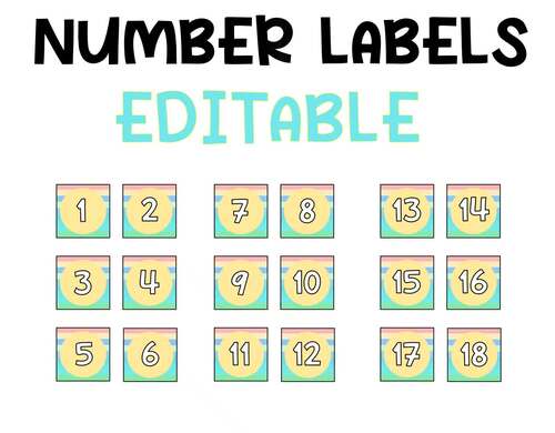 Printable Bright Number Labels, Classroom Calendar Number Labels, Editable