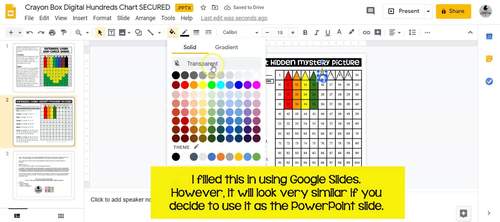 Digital Crayon Box Hundreds Chart Hidden Picture Activity PPT or Slides™