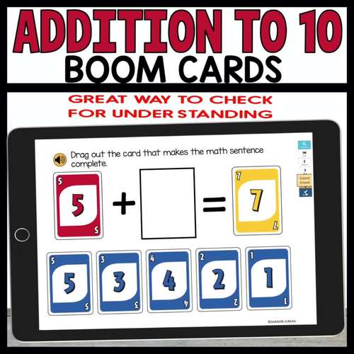 Addition facts to 10 Math Review using Boom Cards | Missing Addend