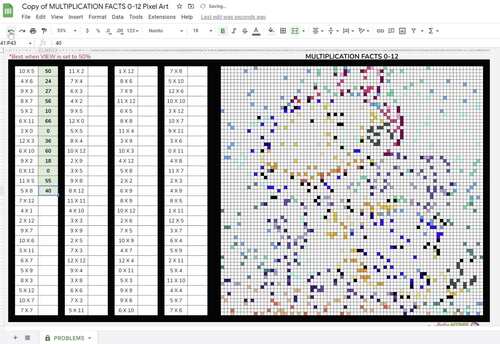 Multiplication Facts Digital Pixel Art Math Activity | Fish by Algebra ...