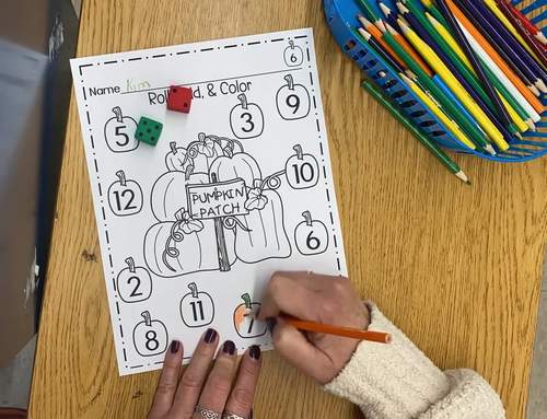 Autumn Addition Worksheets Grades K-2/Print and Play/Pumpkin Roll Add Color