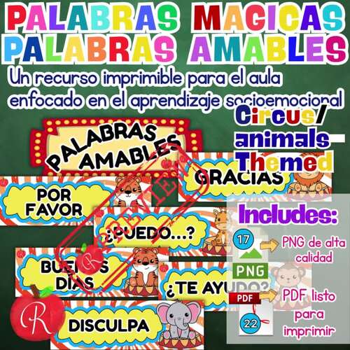 Magic Words / Kindness Words Cards – Spanish Classroom Posters – Circo