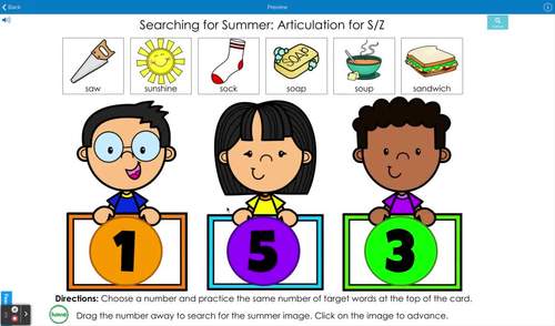 Boom™ Cards Summer Themed Articulation Activity for S, Z, & S Blends