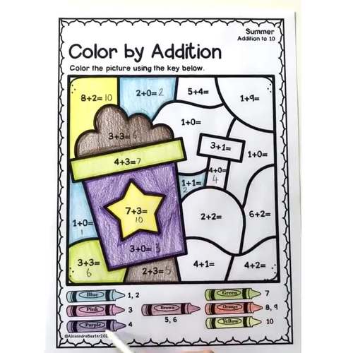 Summer Color by Addition Worksheets | Summer Fast Finishers | TPT