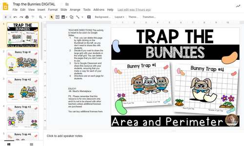 Trap the Easter Bunny Digital Area and Perimeter Math Activity Google ...