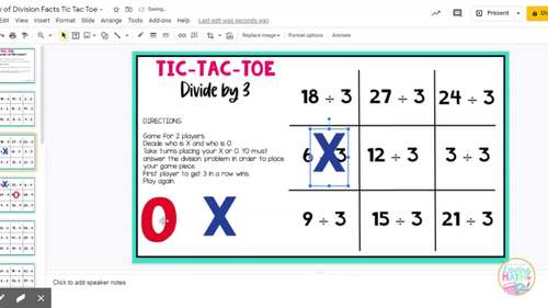 Basic Division Facts Digital Game Tic Tac Toe for Google Classroom