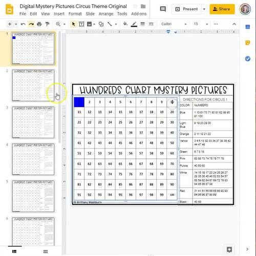Digital Hundreds Chart Mystery Pictures | Circus Theme | TPT