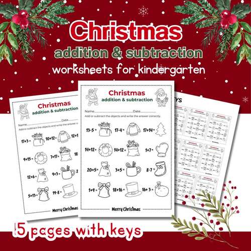 Christmas math worksheets: addition & subtraction for kindergarten to ...
