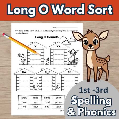 Vowels Long O Word Sort Phonics Worksheet Kindergarten 1st Grade Vowel ...