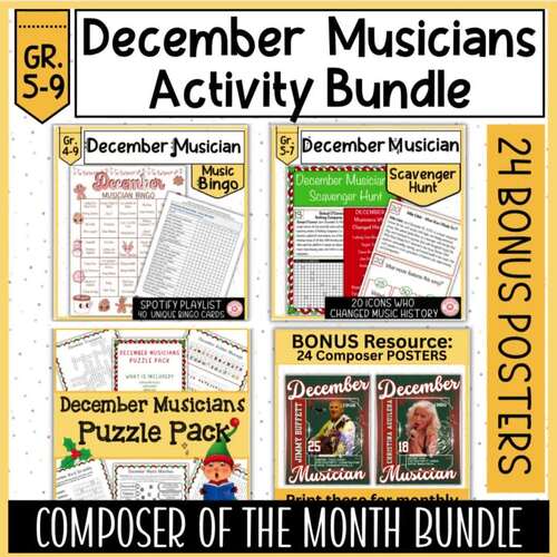 December Composer of the Month Complete Activity Bundle for Middle ...